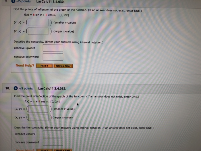Solved 9. + -15 points LarCalc11 3.4.030. Find the points of | Chegg.com Solved 9. + -15 points LarCalc11 3.4.030. Find the points of | Chegg.com
