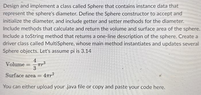 Solved Design And Implement A Class Called Sphere That 