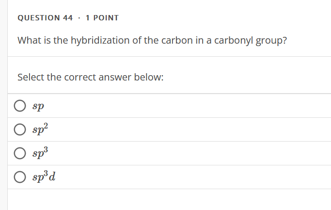 Solved QUESTION 44 - 1 ﻿POINTWhat is ﻿the hybridization of | Chegg.com