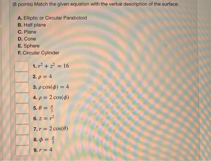 Solved (8 points) Match the given equation with the verbal | Chegg.com