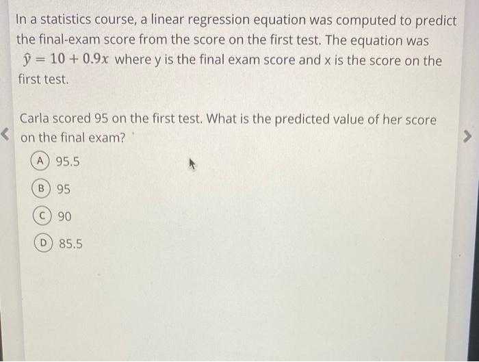 Solved In a statistics course, a linear regression equation | Chegg.com