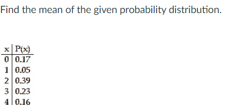 Solved Find the mean of the given probability | Chegg.com