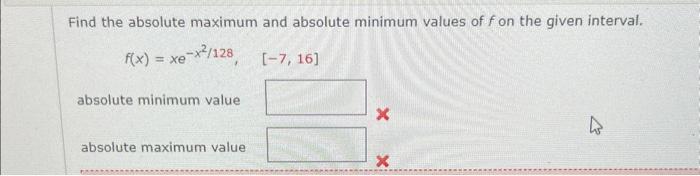 Solved Find the absolute maximum and absolute minimum values | Chegg.com