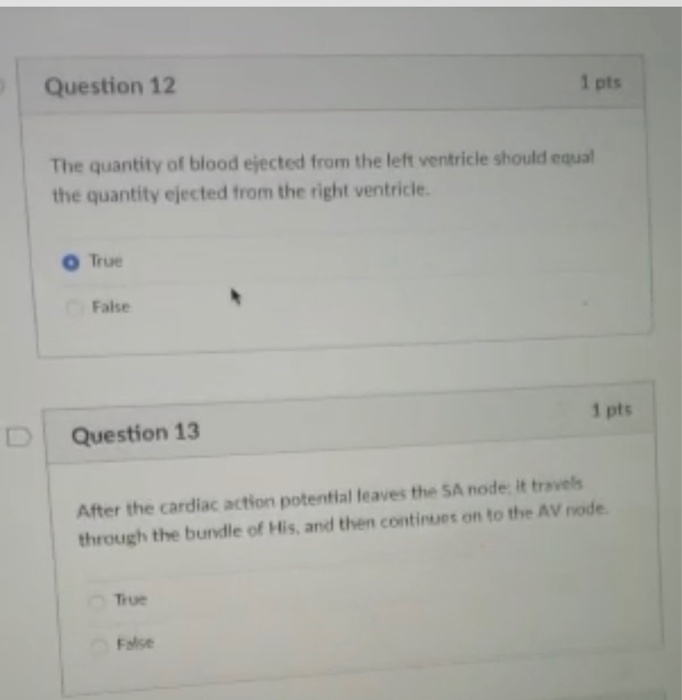 Solved Question 12 1 pts The quantity of blood ejected from | Chegg.com