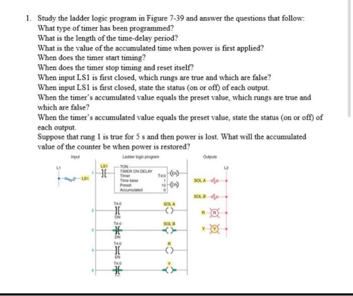 Solved 1. Study the ladder logic program in Figure 7-39 and | Chegg.com