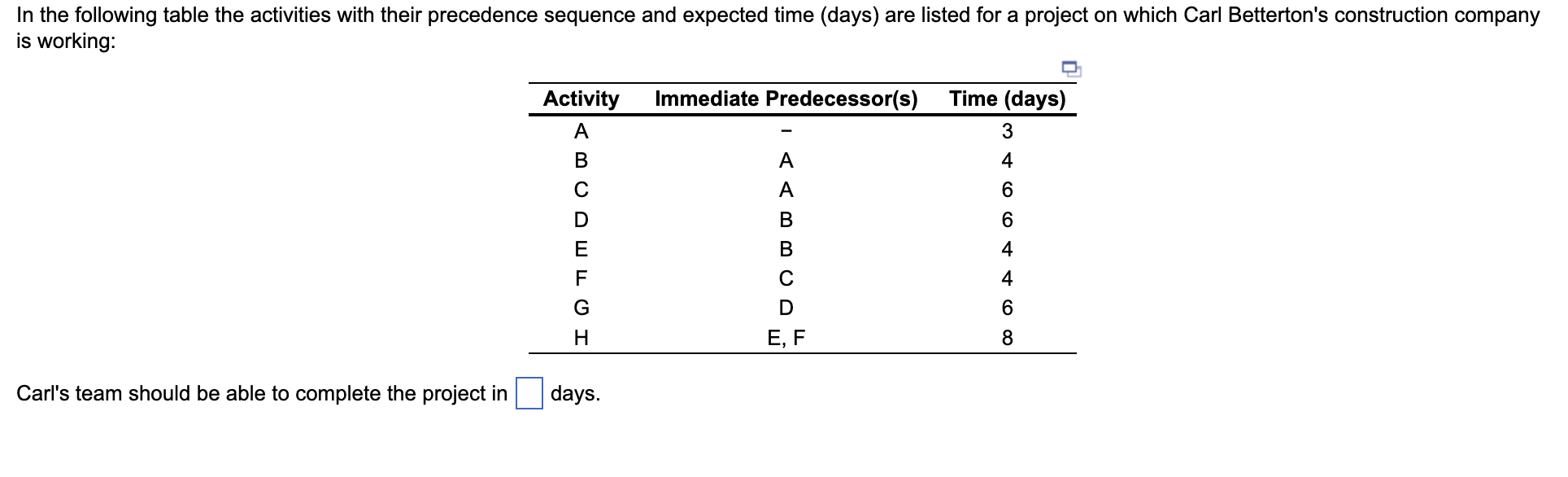 Solved Production management In the following table the | Chegg.com