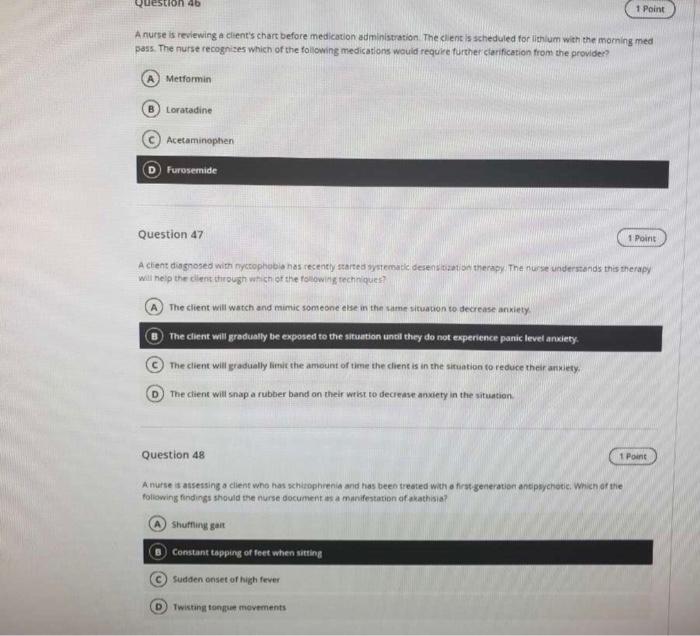 Solved Question 49 1 Point A client diagnosed with major | Chegg.com
