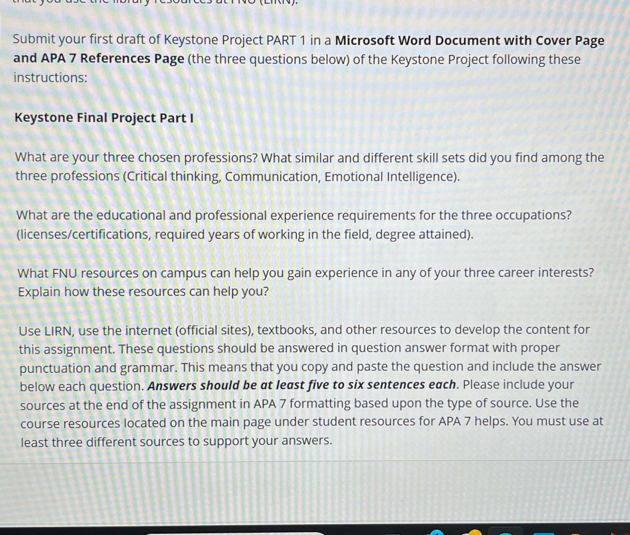 Solved Submit your first draft of Keystone Project PART 1 | Chegg.com