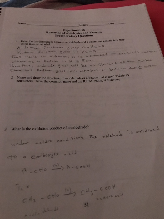 Solved Section Experiment 16 Reactions of Aldehydes and | Chegg.com
