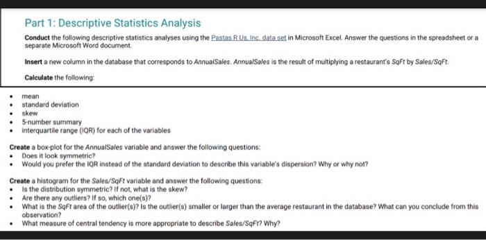 Solved Part 1: Descriptive Statistics Analysis Conduct the | Chegg.com
