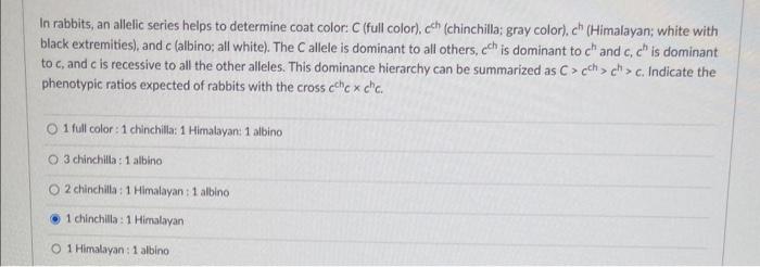 Solved In rabbits, an allelic series helps to determine coat | Chegg.com