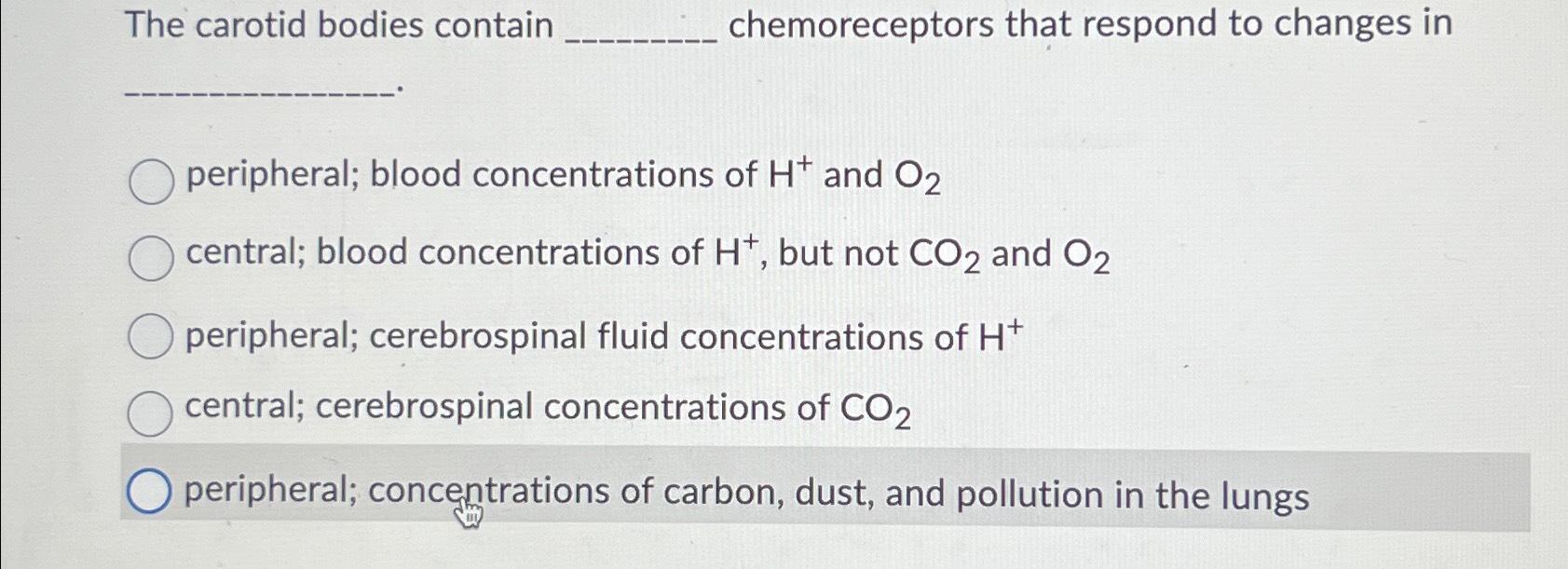 Solved The carotid bodies contain chemoreceptors that | Chegg.com