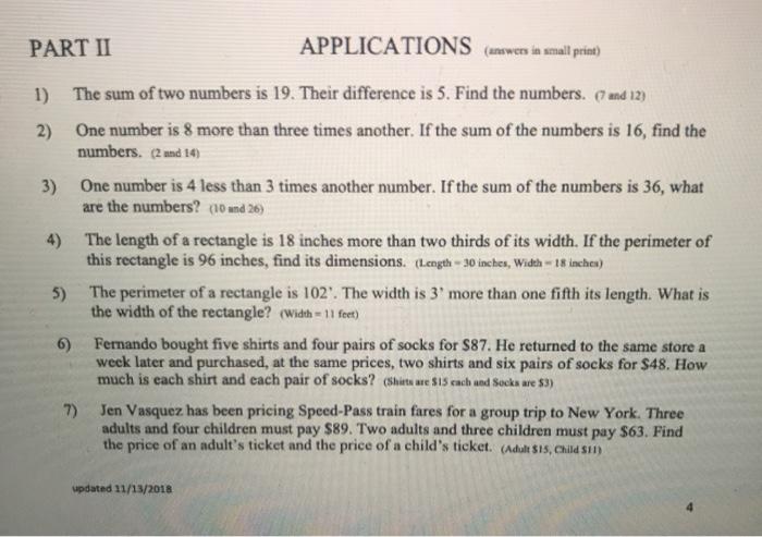 Solved PART II APPLICATIONS (answers in small print) 1) The | Chegg.com