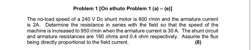 Solved Problem 1 [On ethuto Problem 1 (a) -(e)] The no-load | Chegg.com