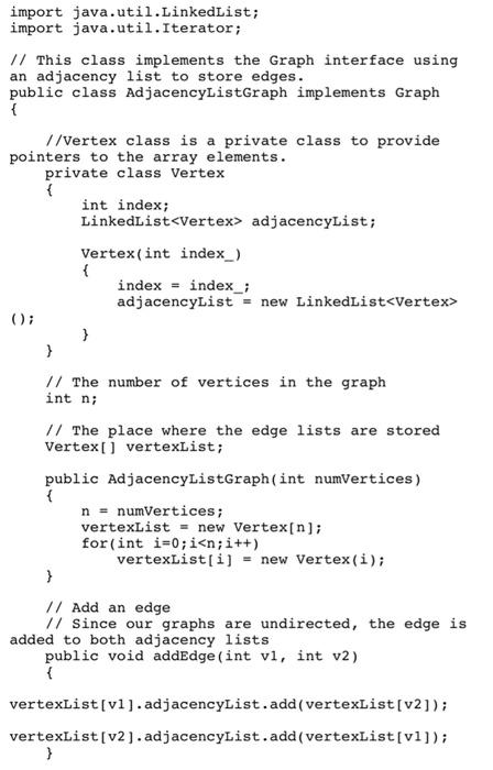Solved Complete the implementation of an adjacency | Chegg.com