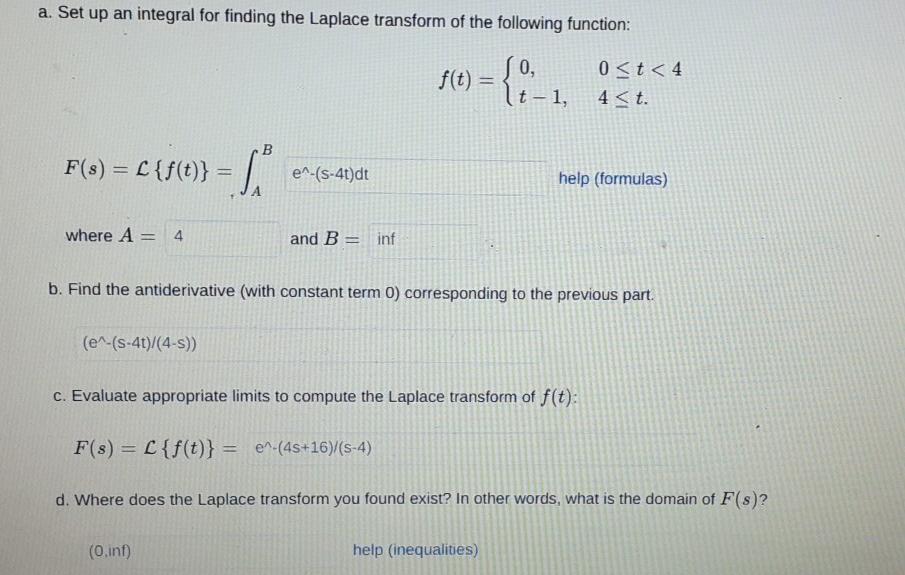 Solved a. Set up an integral for finding the Laplace | Chegg.com