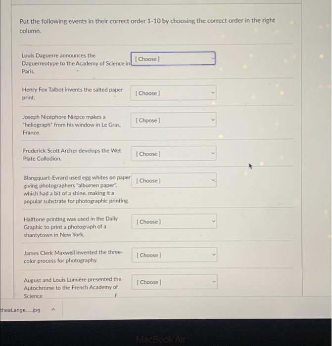 Put the following events in their correct order 1-10 | Chegg.com