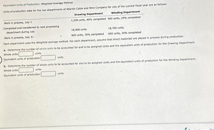 Solved Equivalent Units of Production: Weighted Average | Chegg.com