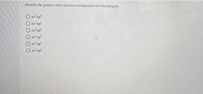 Solved Identify the generic outer electron configuration for | Chegg.com