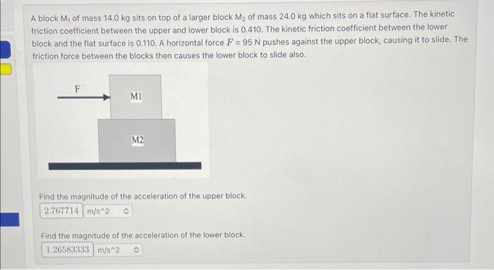 Solved A block M1 of mass 14.0 kg sits on top of a larger | Chegg.com