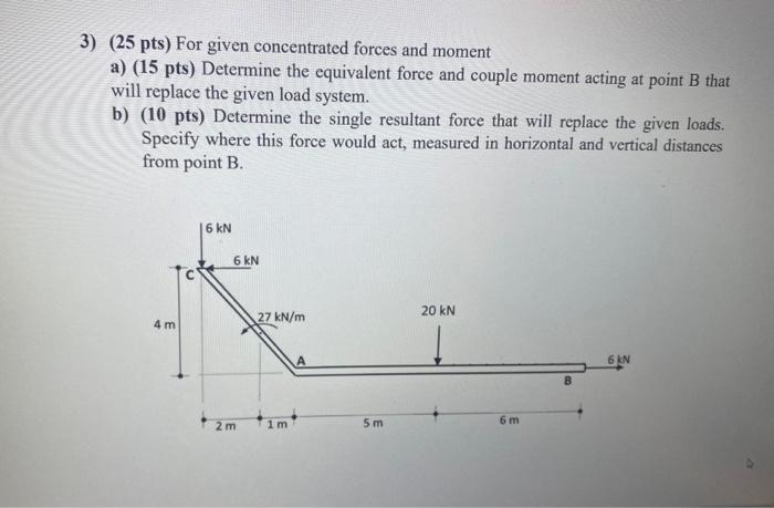Solved 3) ( 25pts) For given concentrated forces and moment | Chegg.com