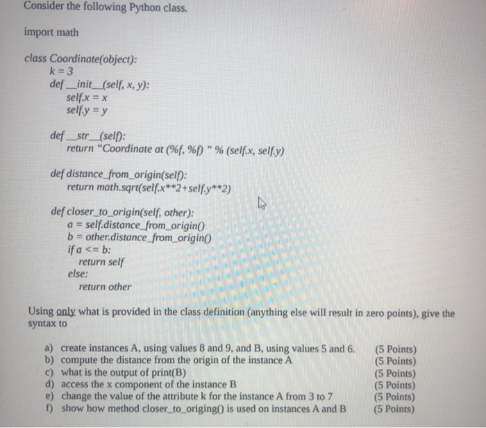 Solved Consider The Following Python Class Import Math 3571