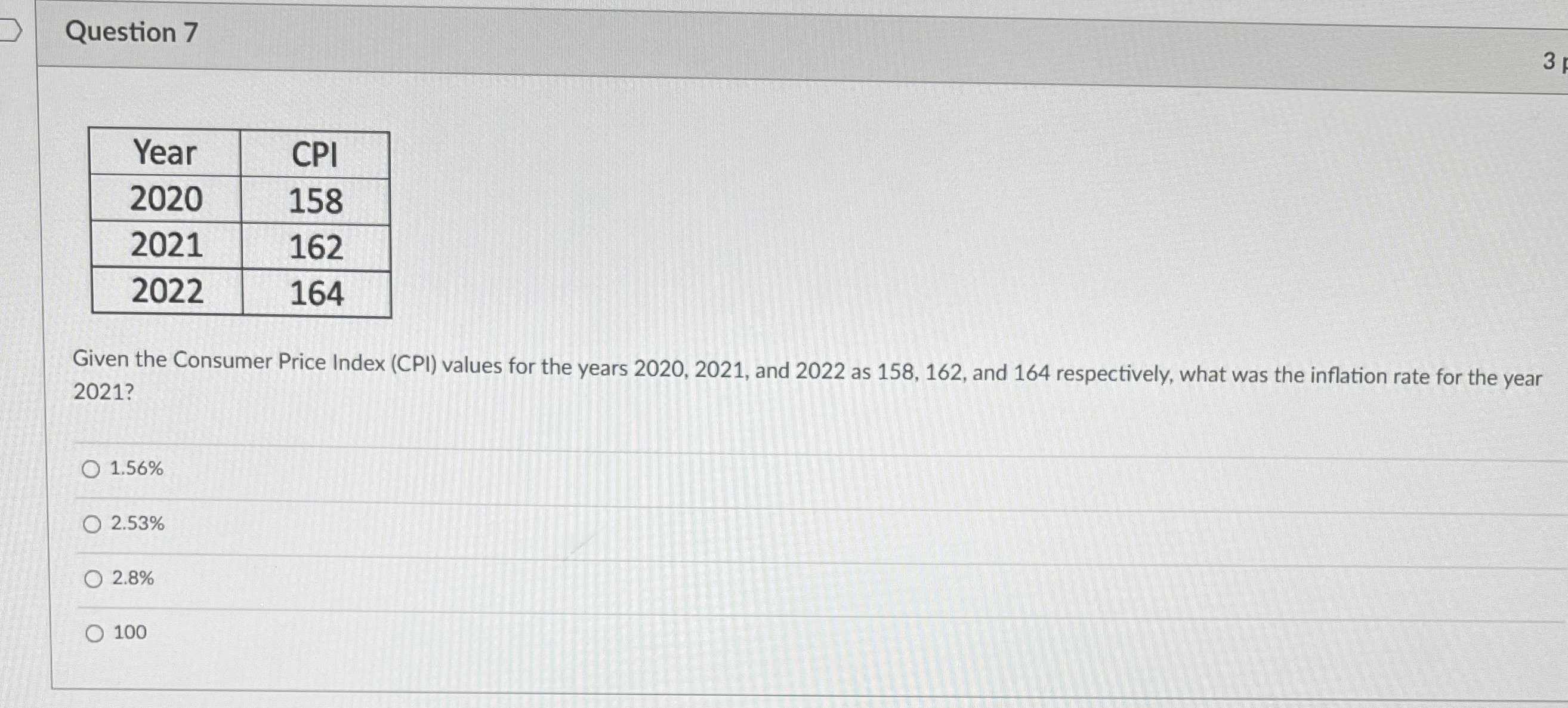Solved Question 7Given the Consumer Price Index (CPI) | Chegg.com