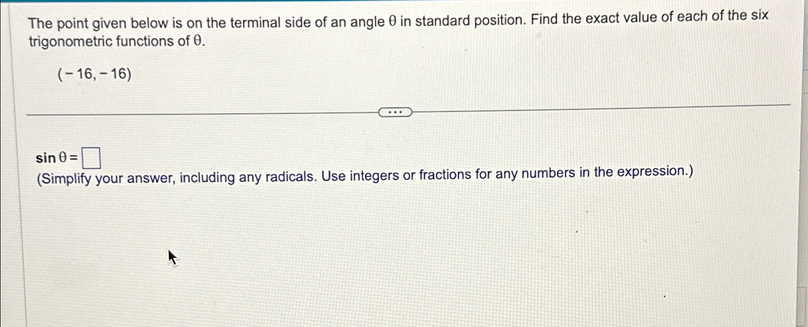 Solved The point given below is on the terminal side of an | Chegg.com