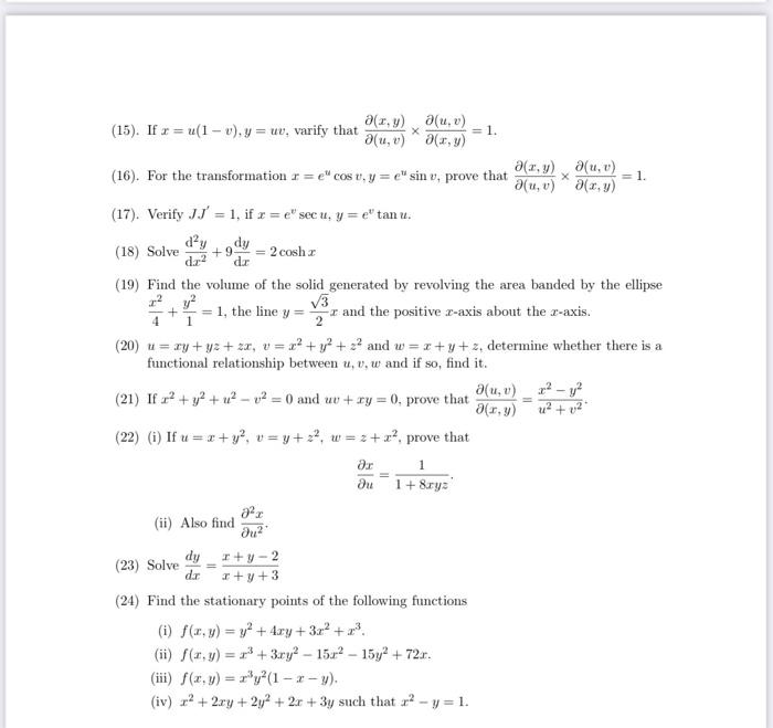 Solved \r\n(15). If \\( x=u(1-v), y=u v \\), varify that \\( | Chegg.com