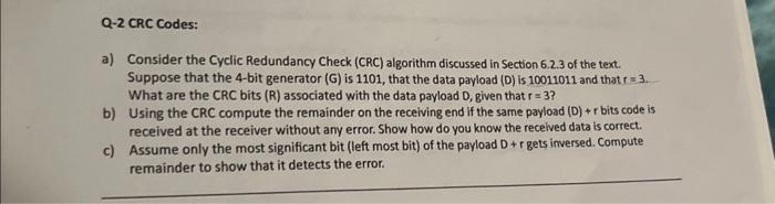 Solved A Consider The Cyclic Redundancy Check Crc