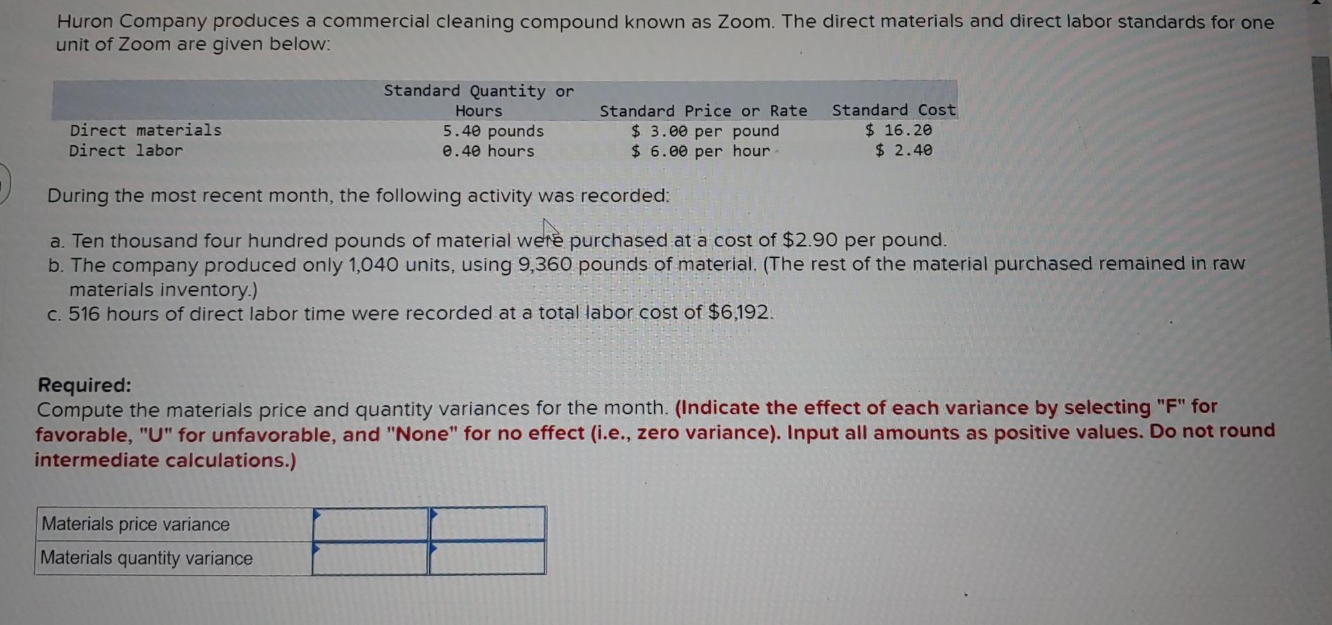 Solved Exercise 10-7 (Algo) Direct Materials Variances | Chegg.com