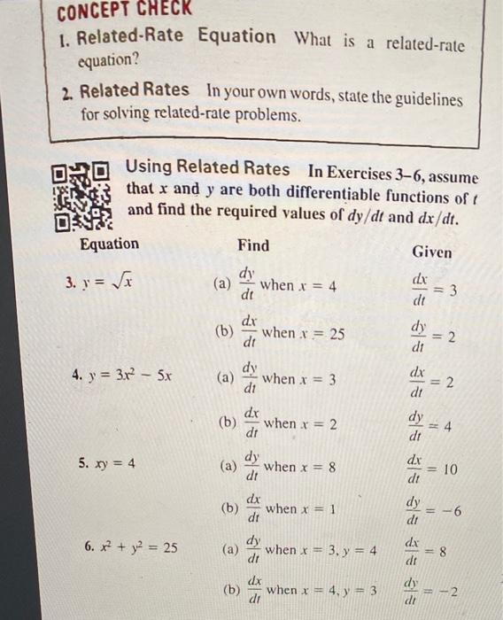 Solved CONCEPT CHECK 1. Related-Rate Equation What is a | Chegg.com