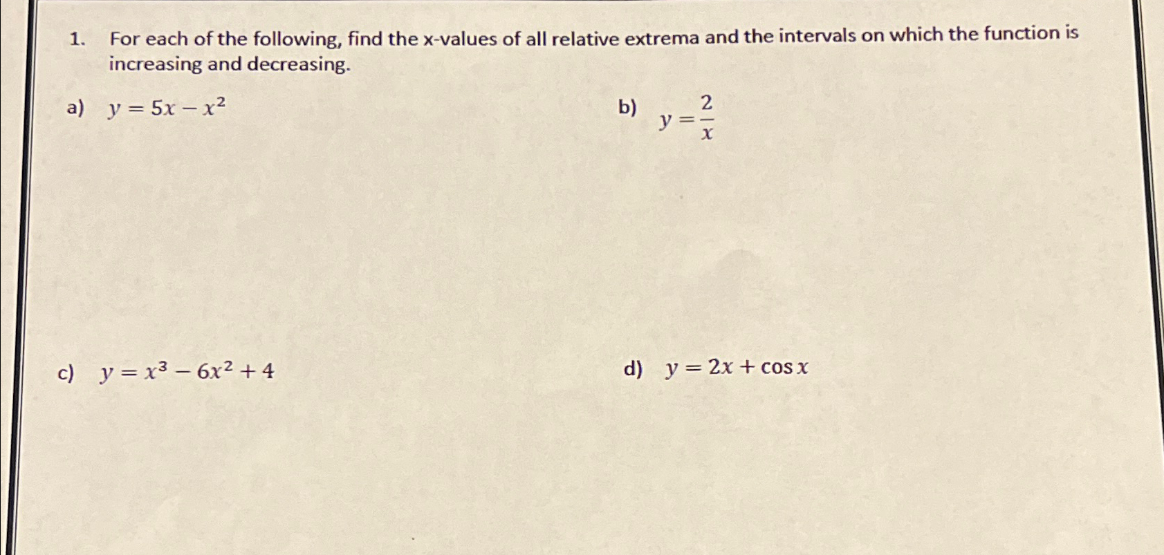 Solved For each of the following, find the x-values of all | Chegg.com