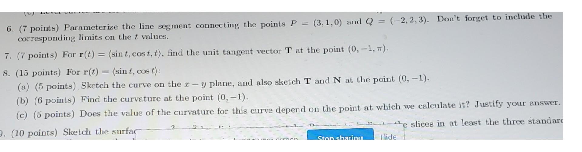 Solved 6. (7 points) Parameterize the line segment | Chegg.com