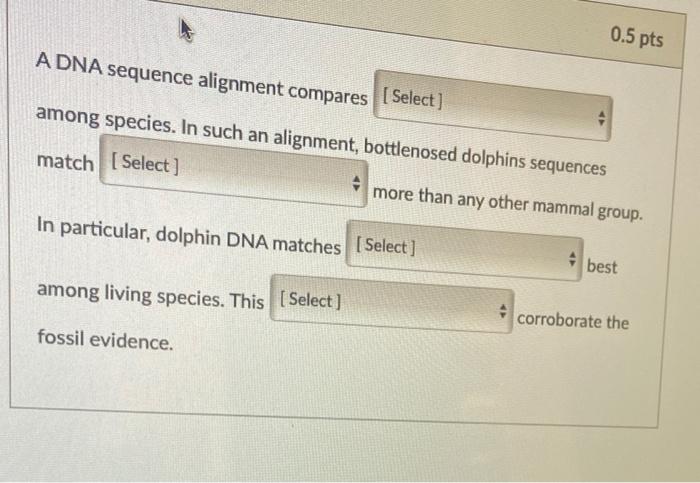 Solved 0.5 pts A DNA sequence alignment compares [Select] | Chegg.com