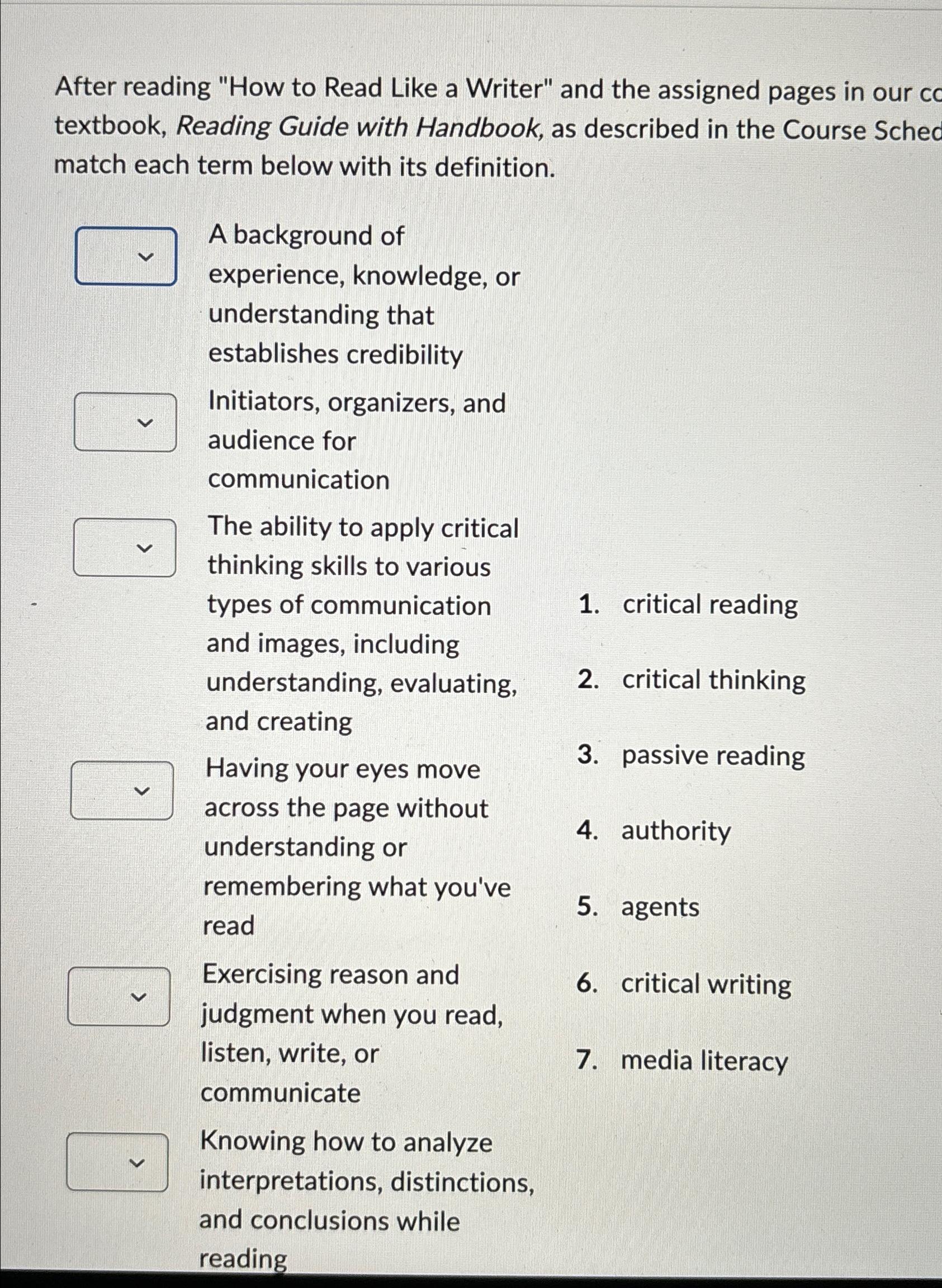 Solved After reading "How to Read Like a Writer" and the | Chegg.com