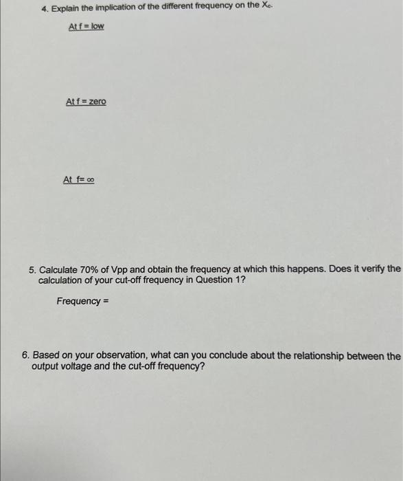 Solved At f= low At f=zero At f=∞ 5. Calculate 70% of Vpp | Chegg.com