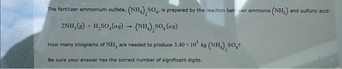 Solved The fertilizer ammonium sulfate, (NH4)2SO4, is | Chegg.com