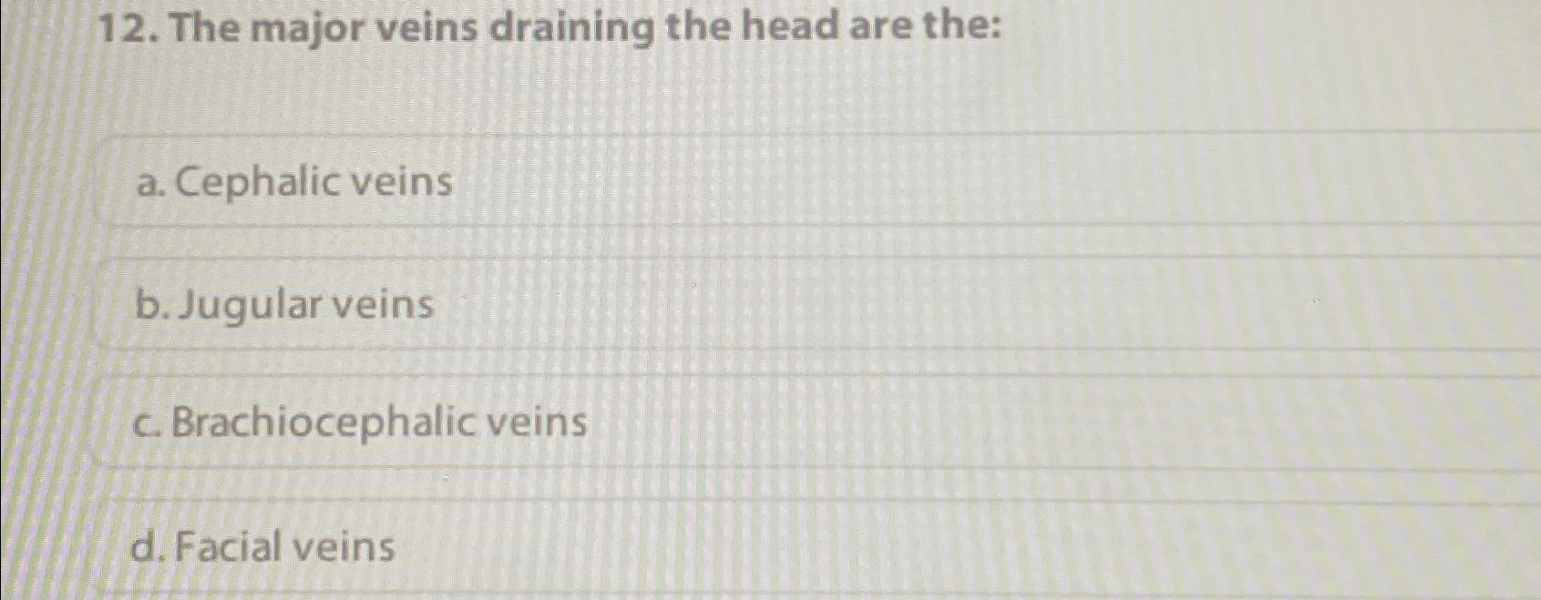 Solved The major veins draining the head are the:a. | Chegg.com