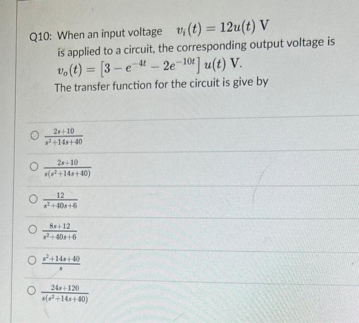 Q10: When an input voltage vi(t)=12u(t)V is applied | Chegg.com