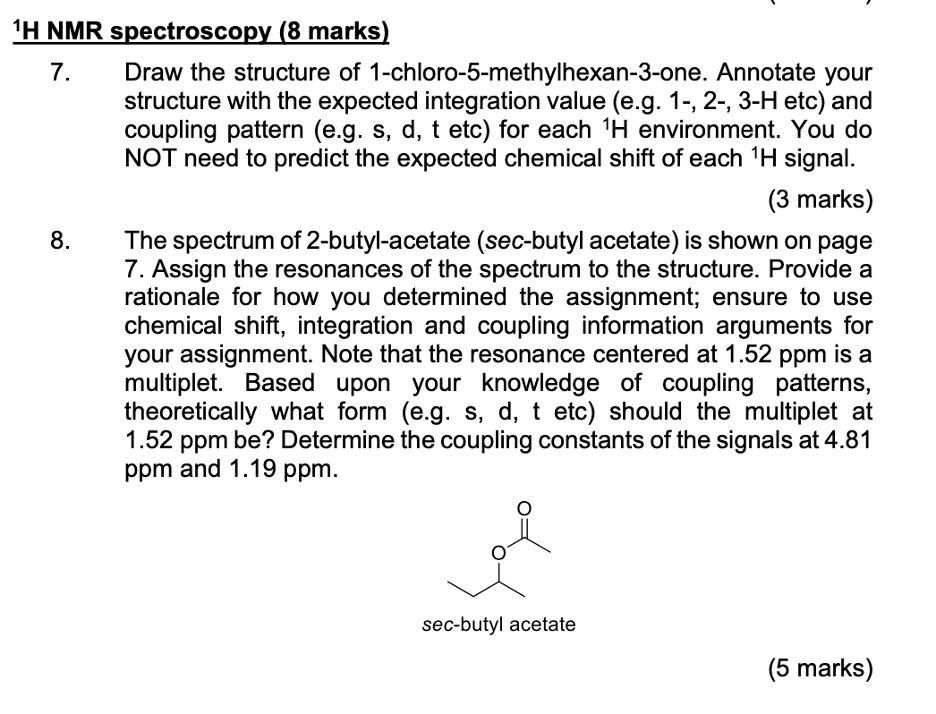 Solved ?1 ﻿H NMR spectroscopy ( 8 ﻿marks)Draw the structure | Chegg.com