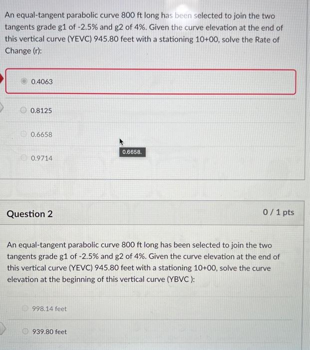 [Solved]: An equal-tangent parabolic curve ( 800 mathrm{f