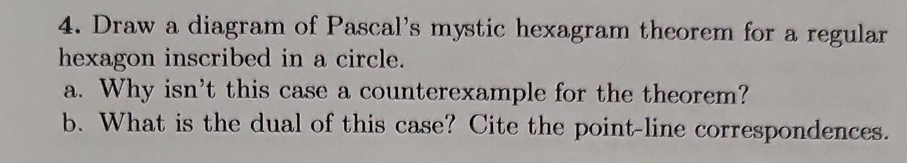 Solved 4. Draw a diagram of Pascal's mystic hexagram theorem | Chegg.com