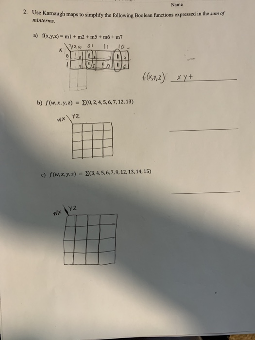 Solved Name 2. Use Karnaugh maps to simplify the following | Chegg.com