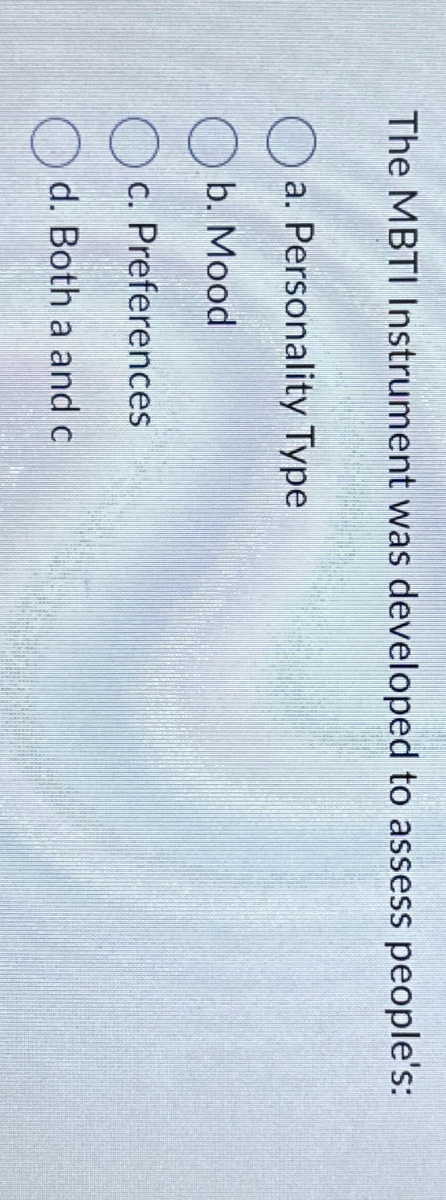 Solved The MBTI Instrument was developed to assess | Chegg.com