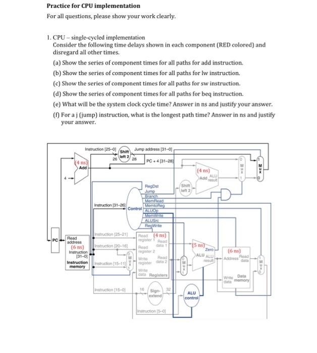 Solved 1. CPU - single-cycled implementation Consider the | Chegg.com