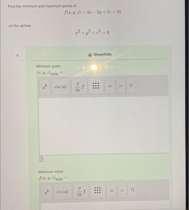 Solved Find the minimum and maximum points of f(x, y, z) = | Chegg.com