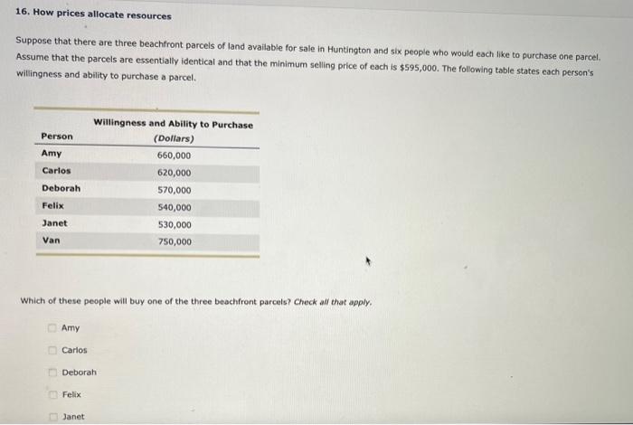 Solved 16. How prices allocate resources Suppose that there | Chegg.com