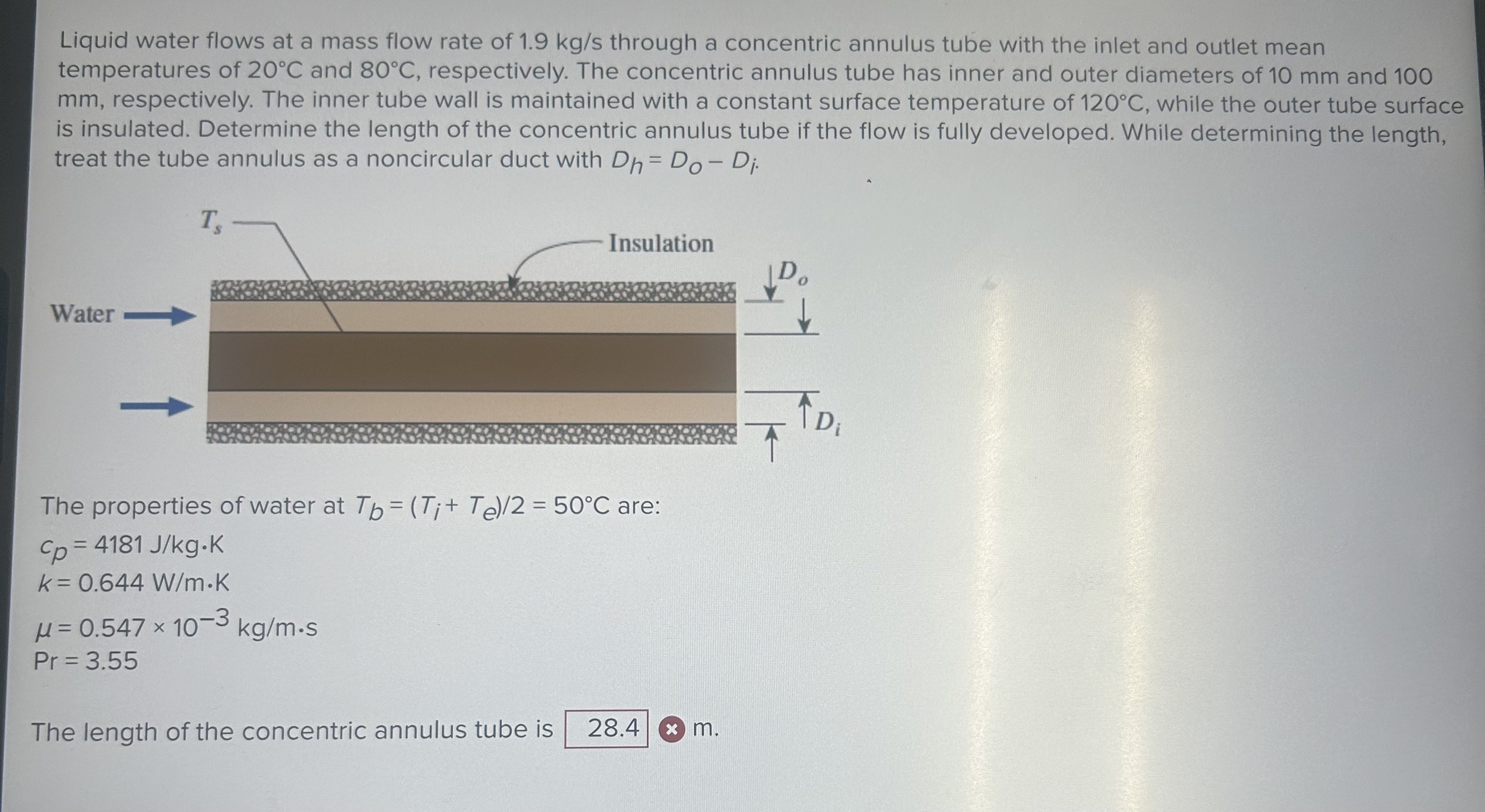 Solved Liquid water flows at a mass flow rate of 1.9kgs | Chegg.com