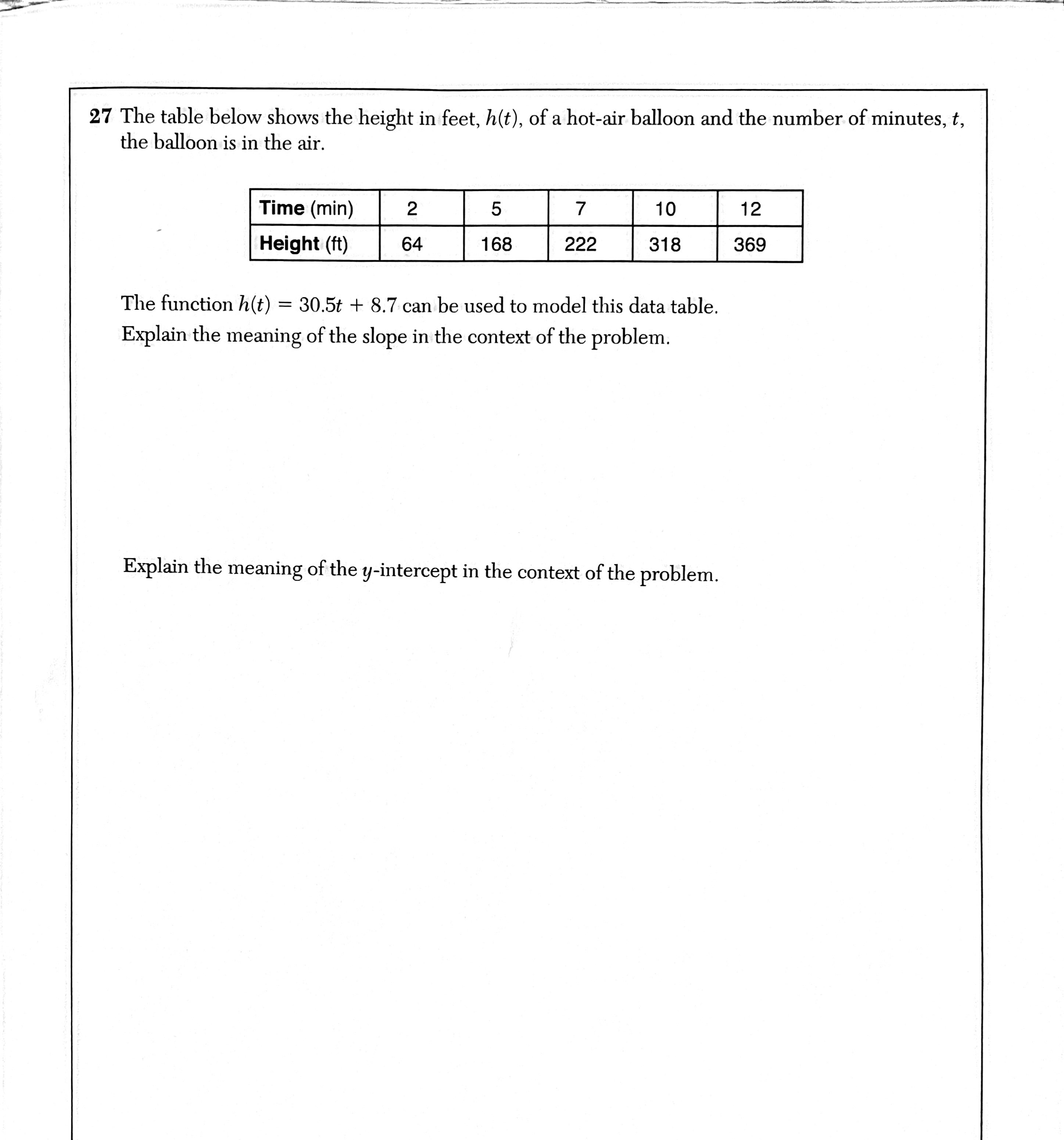 Solved 27 ﻿The table below shows the height in feet, h(t), | Chegg.com